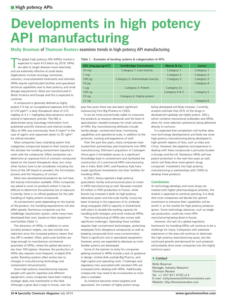 Developments in High Potency API Manufacturing | PDF | Dose ...