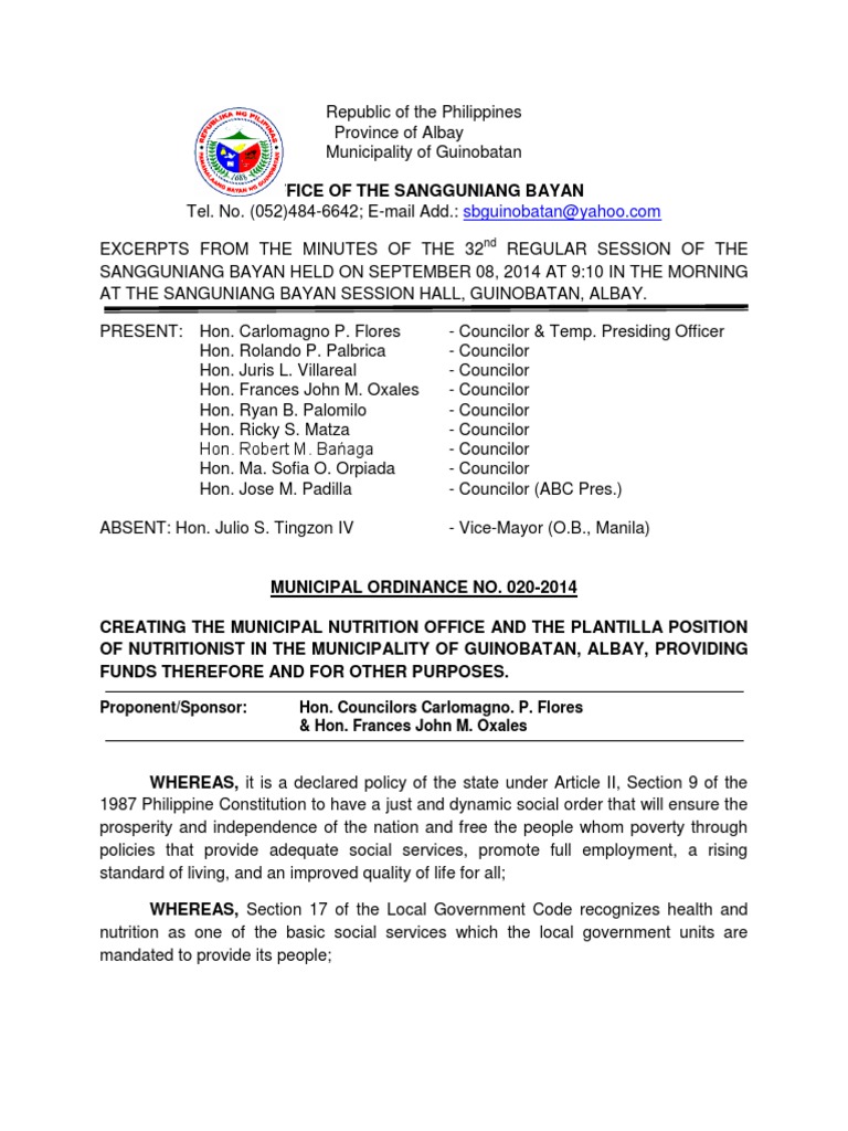 Guinobatan Nutrition Office Ordinance | PDF