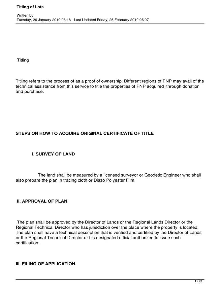 Titling of Lots | Deed | Foreclosure