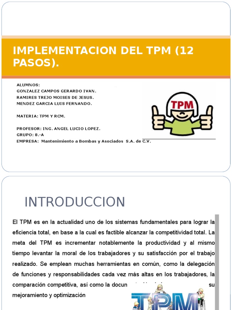 TPM Presentación. Implementación 12 pasos | Producción y fabricación ...