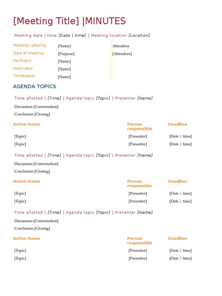 (Meeting Title) - MINUTES: Agenda Topics | PDF