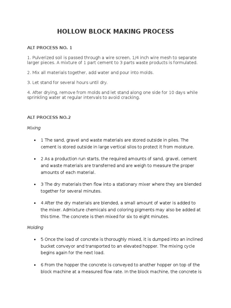Hollow Block Making Process | PDF | Pallet | Concrete