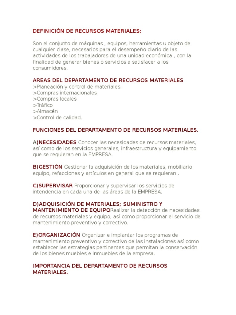 Definición de Recursos Materiales | PDF | Calidad (comercial) | Economias