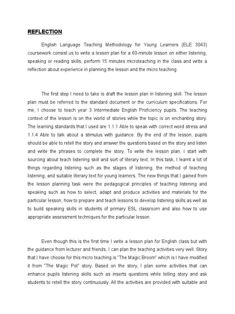 Reflection | PDF | Lesson Plan | English As A Second Or Foreign Language