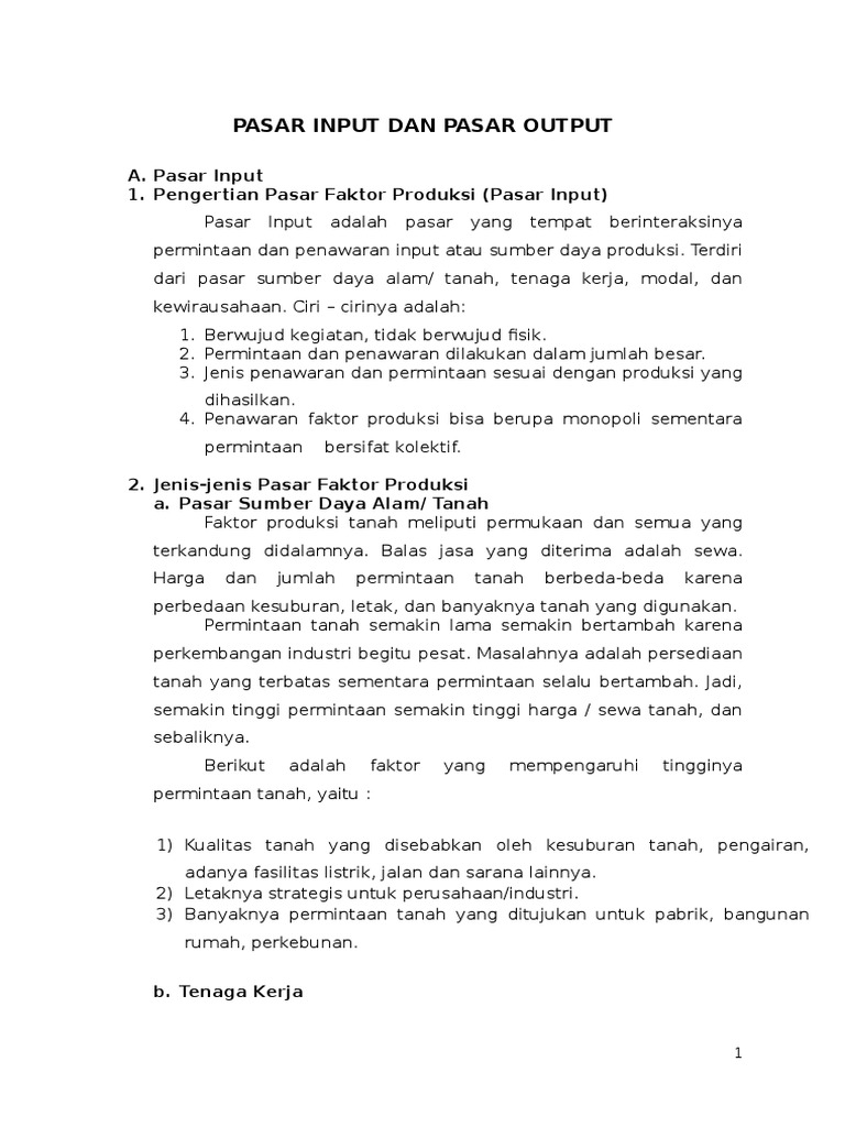Pasar Input dan Output Ekonomi | PDF | Pengelolaan Keuangan & Uang