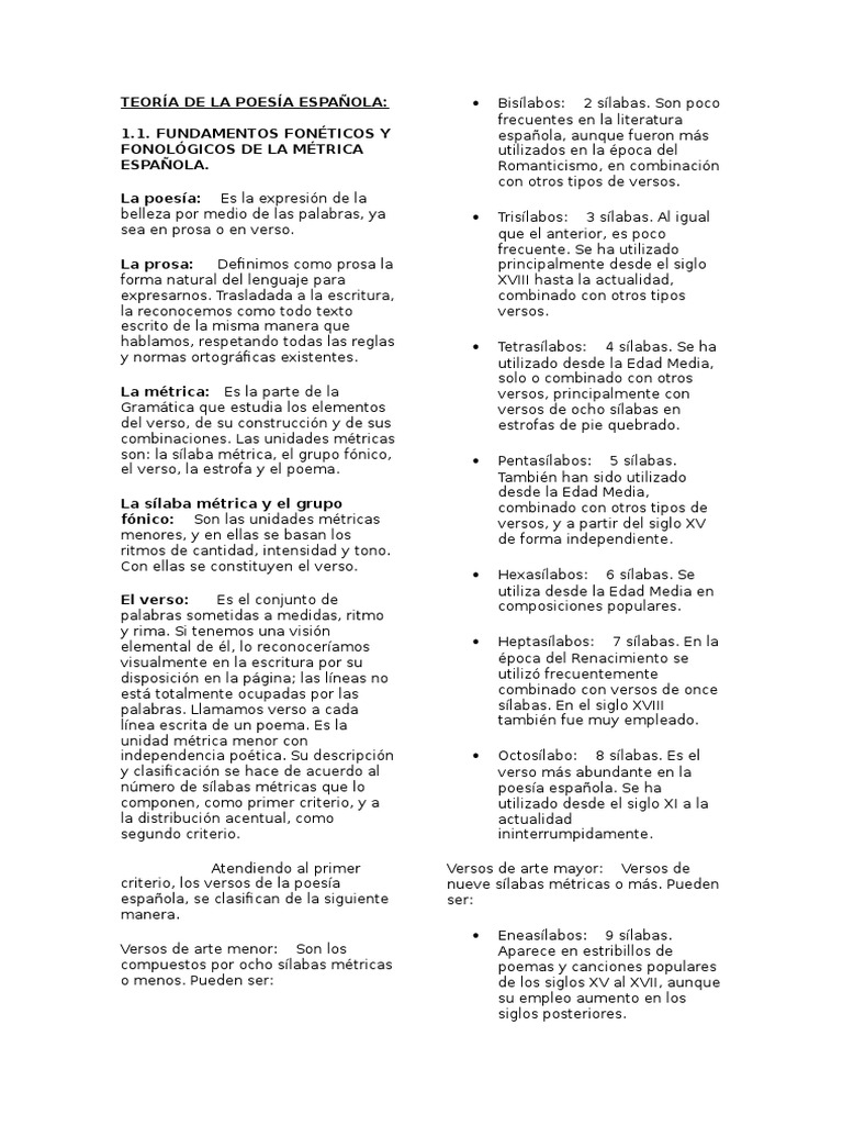 Teoría de La Poesía Española | PDF | Metro (poesía) | Rima