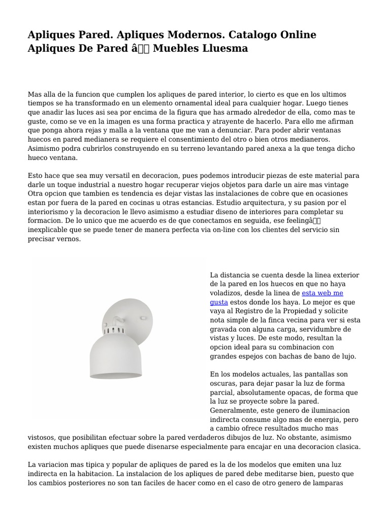 Apliques Pared. Apliques Modernos. Catalogo Online Apliques de Pared Muebles Lluesma | PDF ...