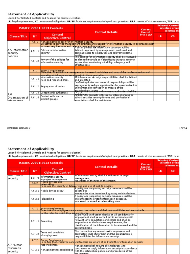 ISO 27001 Statement of Applicability Guide | PDF | Information Security ...