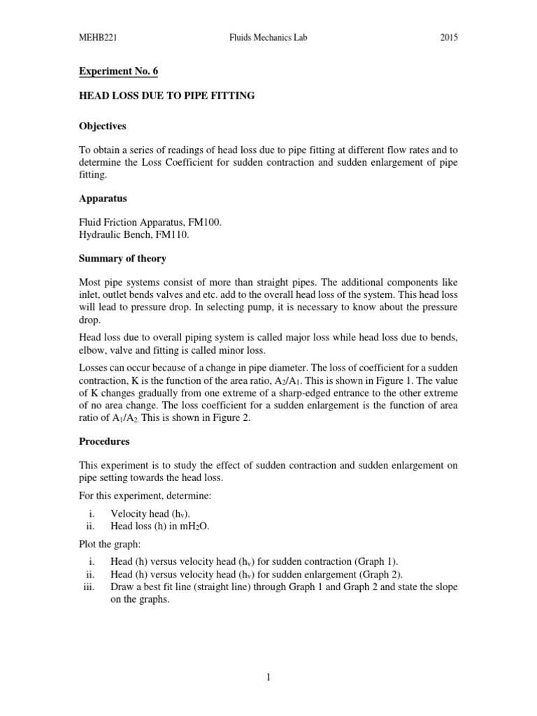 Head Loss in Pipe Fittings Experiment | PDF | Valve | Pump