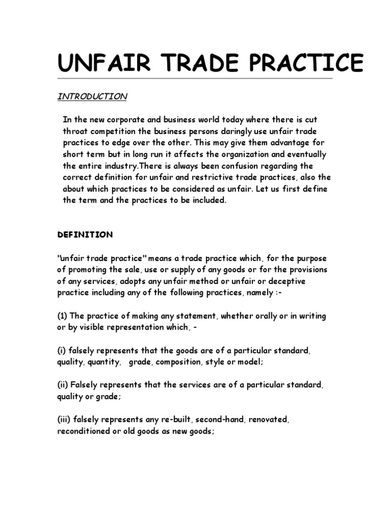 Milan Mehta - Unfair Trade Practice Complete Information | PDF ...