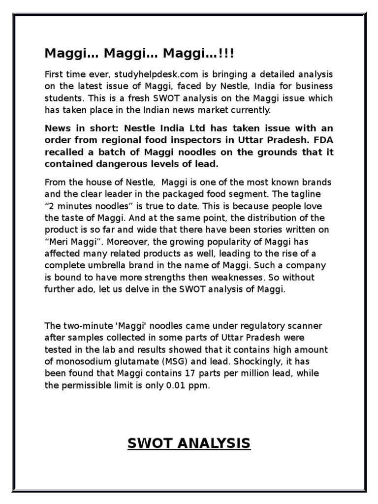 Maggi Maggi Maggi !!!: Swot Analysis | PDF