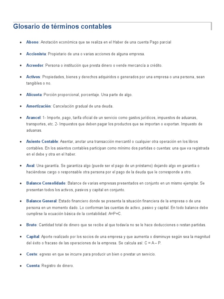 Glosario de Términos Contables Más Comunes | PDF | Contabilidad ...