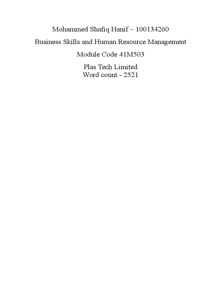HRM - Plas Tech Case Study, Derby Uni Grade 2:2 | PDF | Career & Growth ...