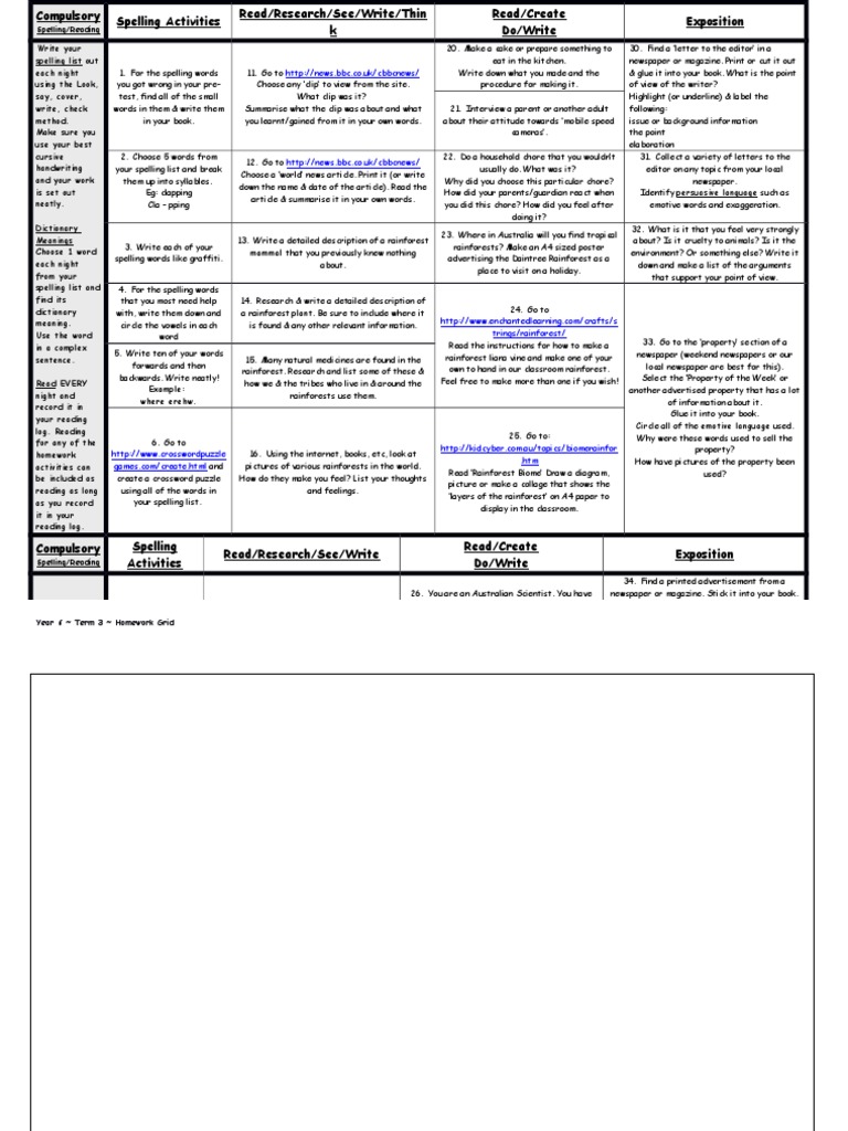 Year 6 Homework Grid | Download Free PDF | Newspapers | Communication