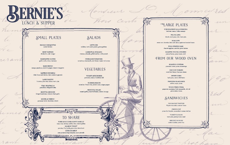 Bernie's Restaurant Menu Highlights | PDF | Cooking, Food & Wine