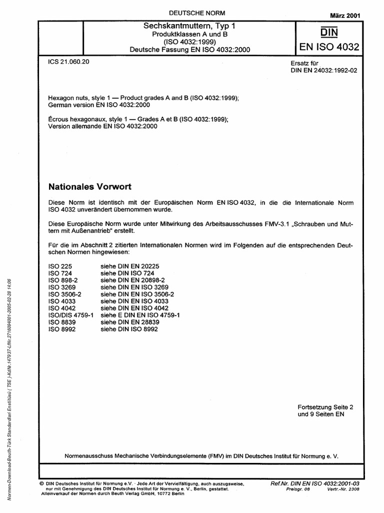 Din en Iso 4032 | PDF