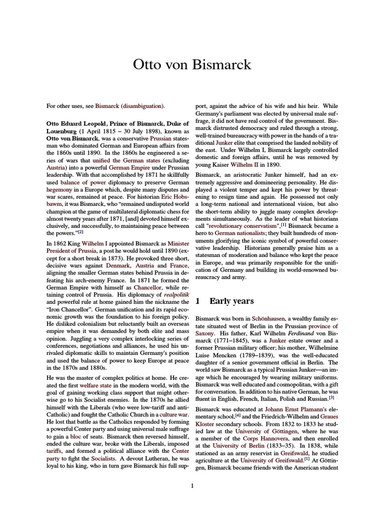 Otto Von Bismarck | PDF | Otto Von Bismarck | Kingdom Of Prussia