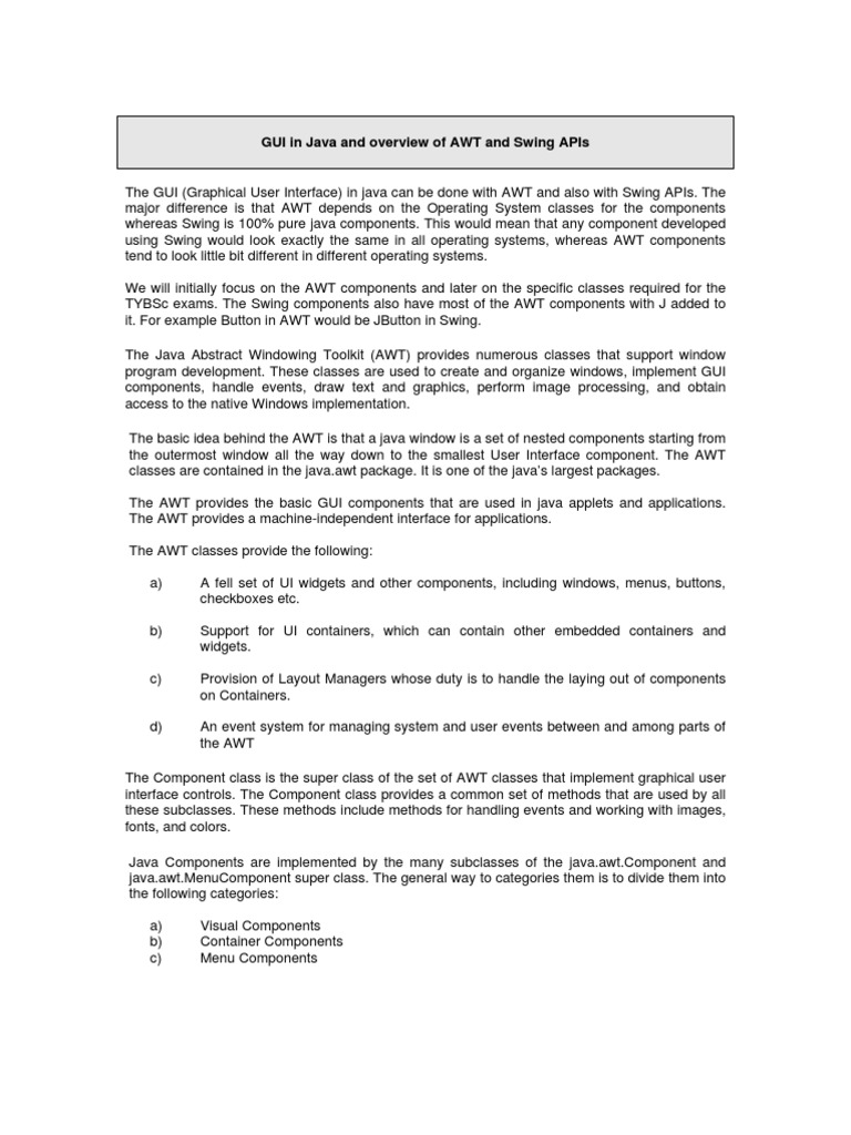 Gui in Java and Overview of Awt and Swing Apis | PDF | Areas Of ...