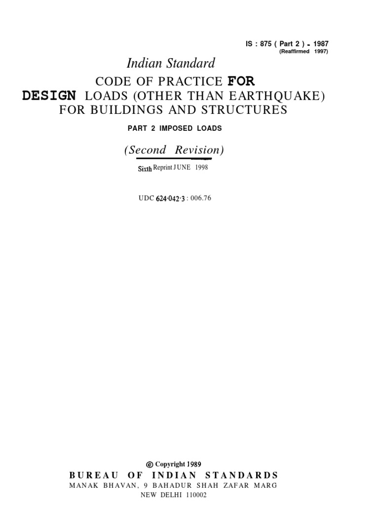 Is: 875 (Part 2) | PDF | Structural Load | Dormitory
