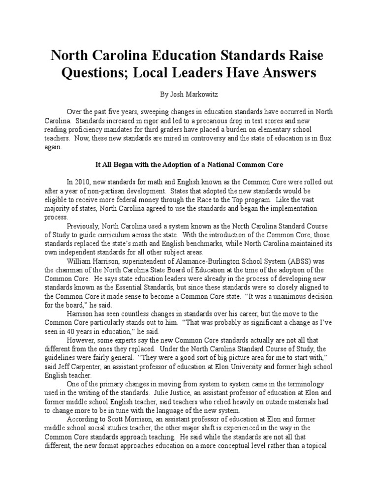 North Carolina Education Standards Raise Questions Local Leaders Have ...