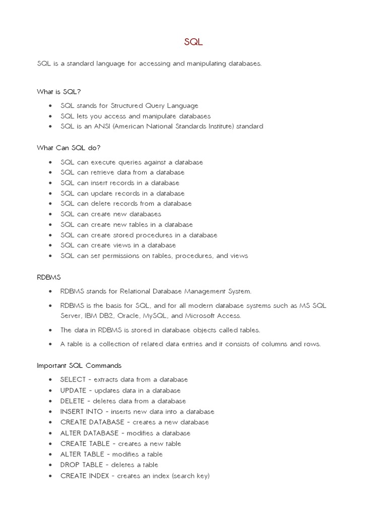 SQL | PDF | Database Index | Sql
