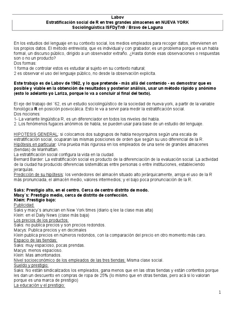 Labov - Un Estudio Sobre Los Almacenes de New York | PDF ...