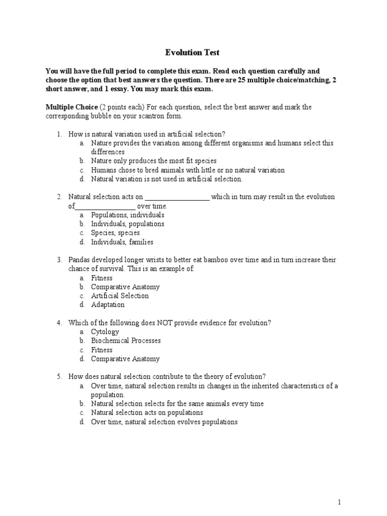 Evolution Test | PDF | Natural Selection | Selective Breeding
