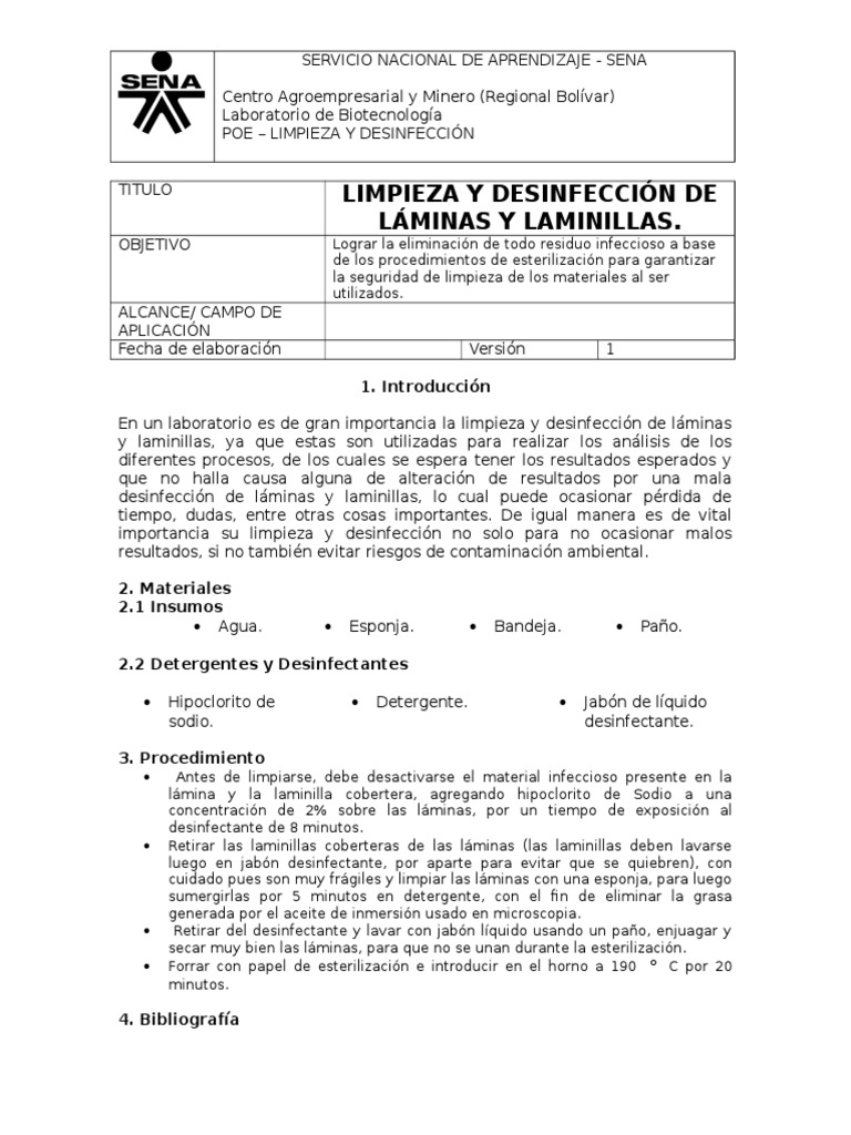 Limpieza laminillas laboratorio | PDF