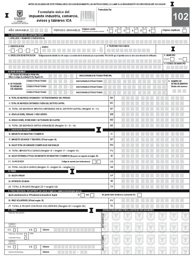 Formulario ICA Bogota | PDF