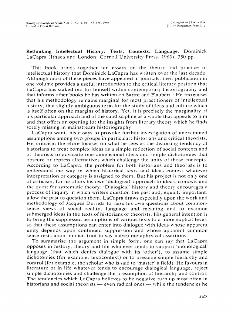 Rethinking Intellectual History (Review) | PDF | Reality | Relativism