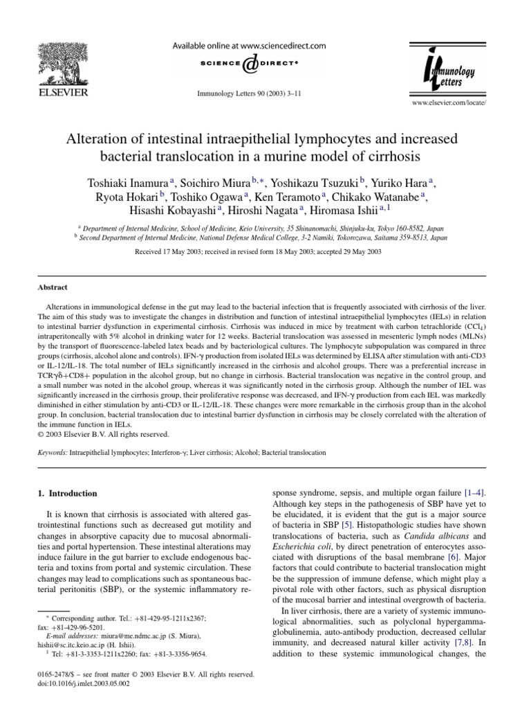 Alteration of Intestinal Intraepithelial Lymphocytes and Increased ...