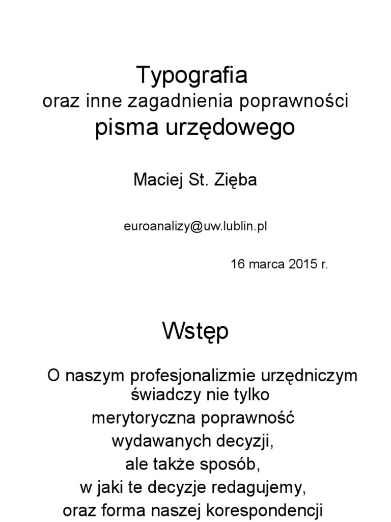 Typografia Pisma Urzędowego - M ST Zięba 2015-2 | PDF