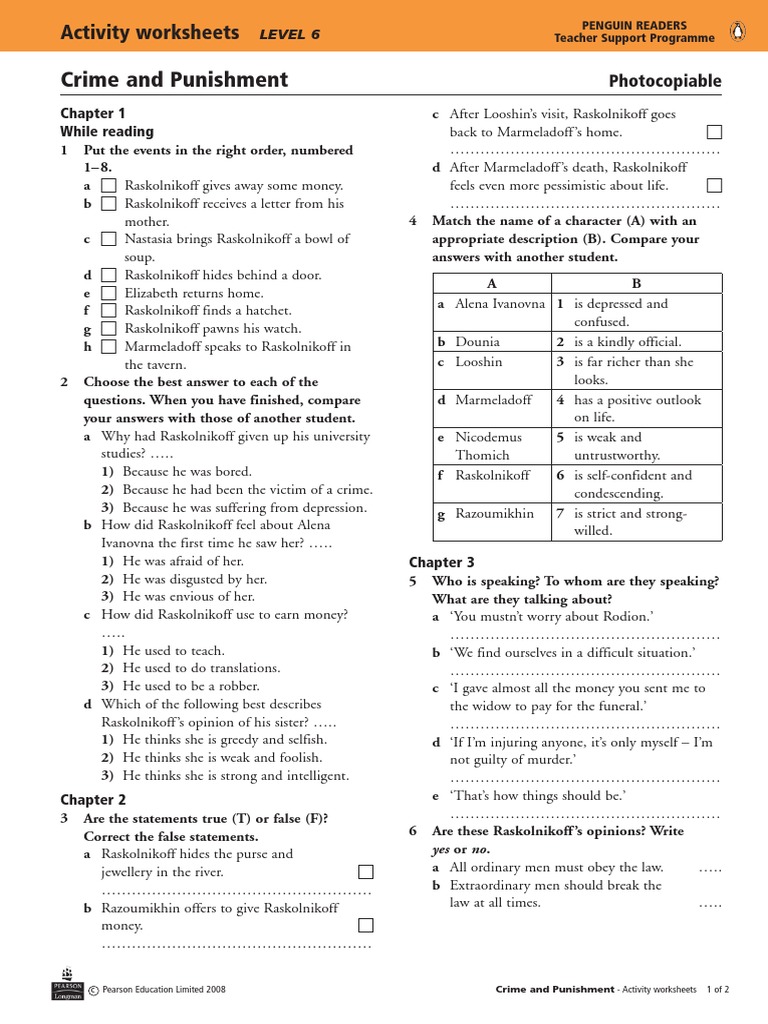 Crime and Punishment - Activity Worksheets | PDF | Crime And Punishment ...