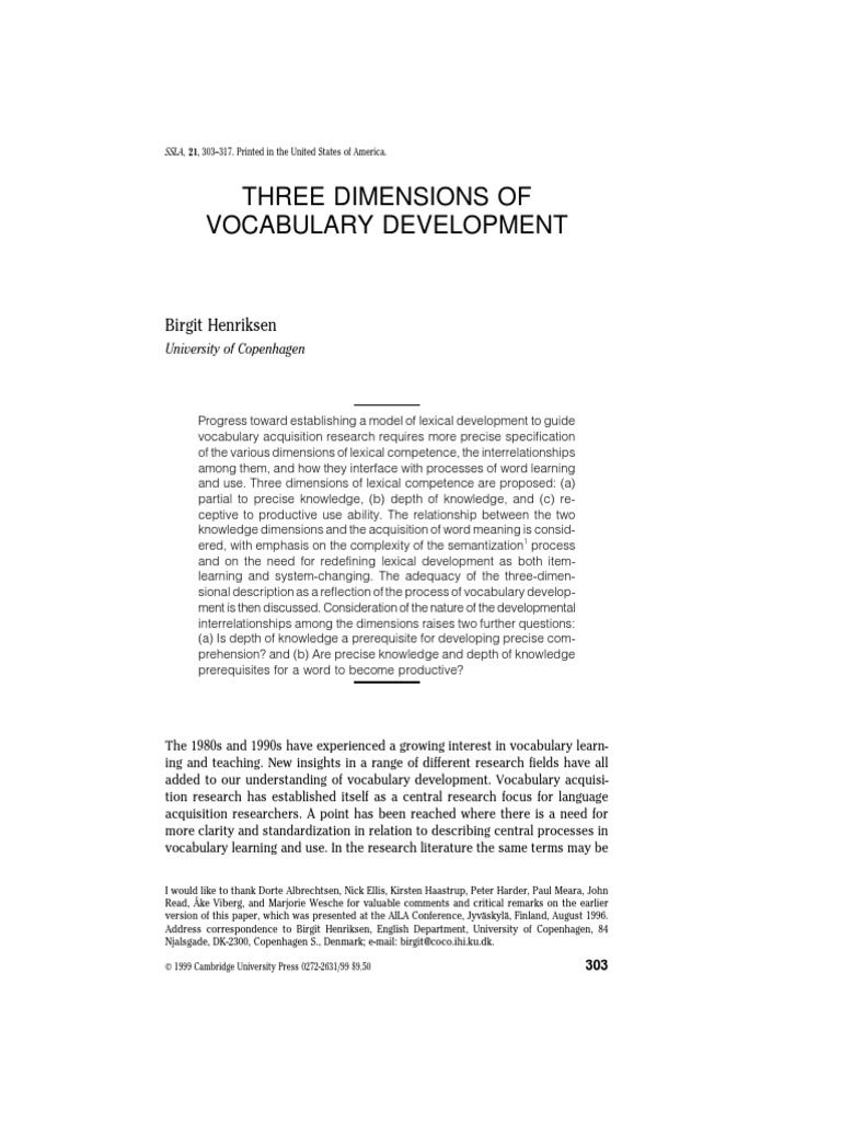 Three Dimensions of Vocabulary Development | PDF | Vocabulary ...