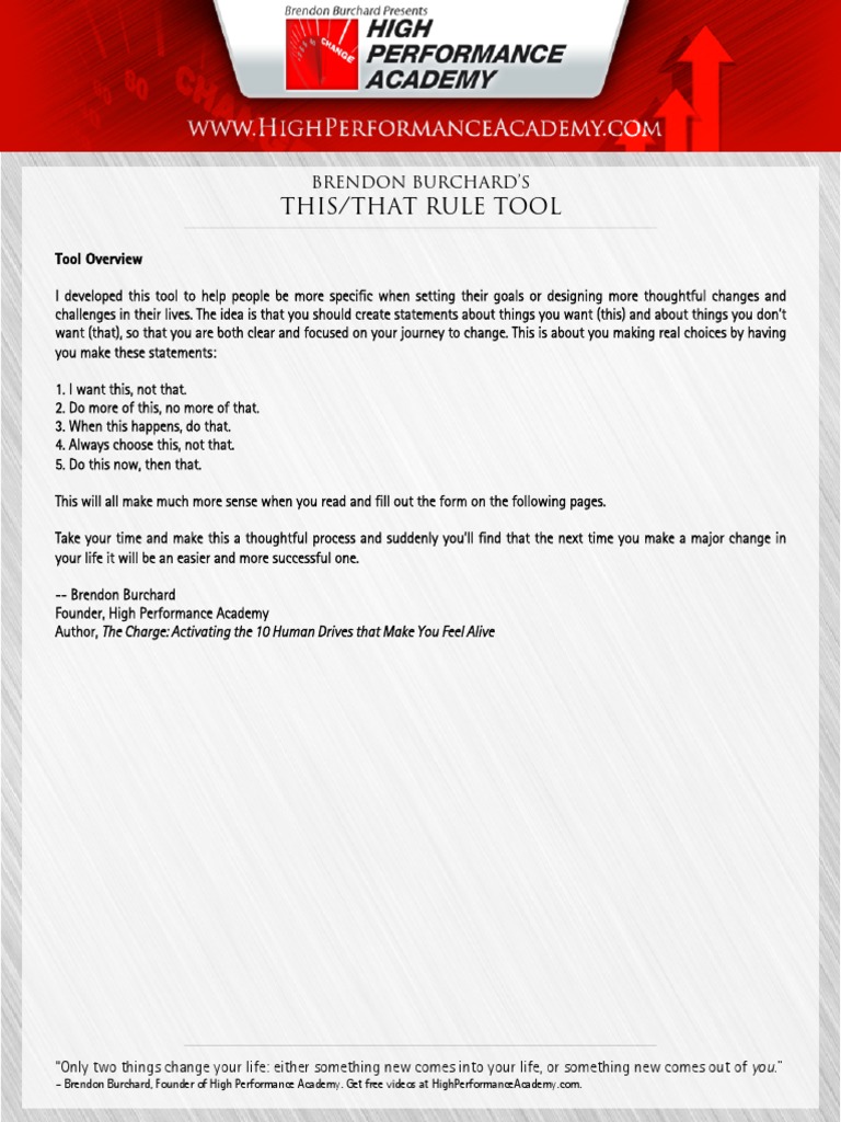 Brendon Burchard - This-That Rule Tool | PDF | Habits