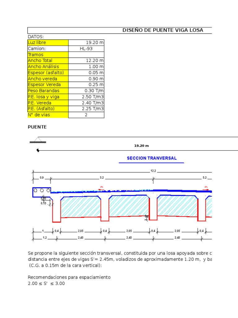 Diseño Del Puente Viga Losa Pdf Carpintería Ingeniero Civil