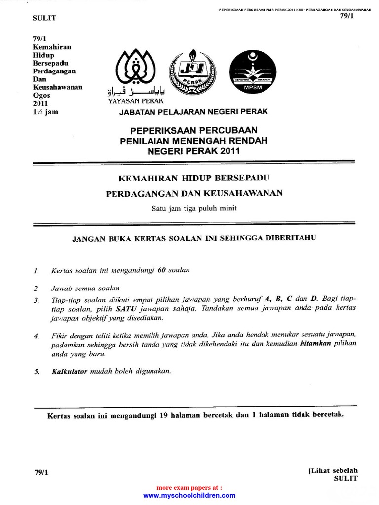 More Exam Papers At:: Peperiksaan Percubaan PMR Perak 2011 KHB ...