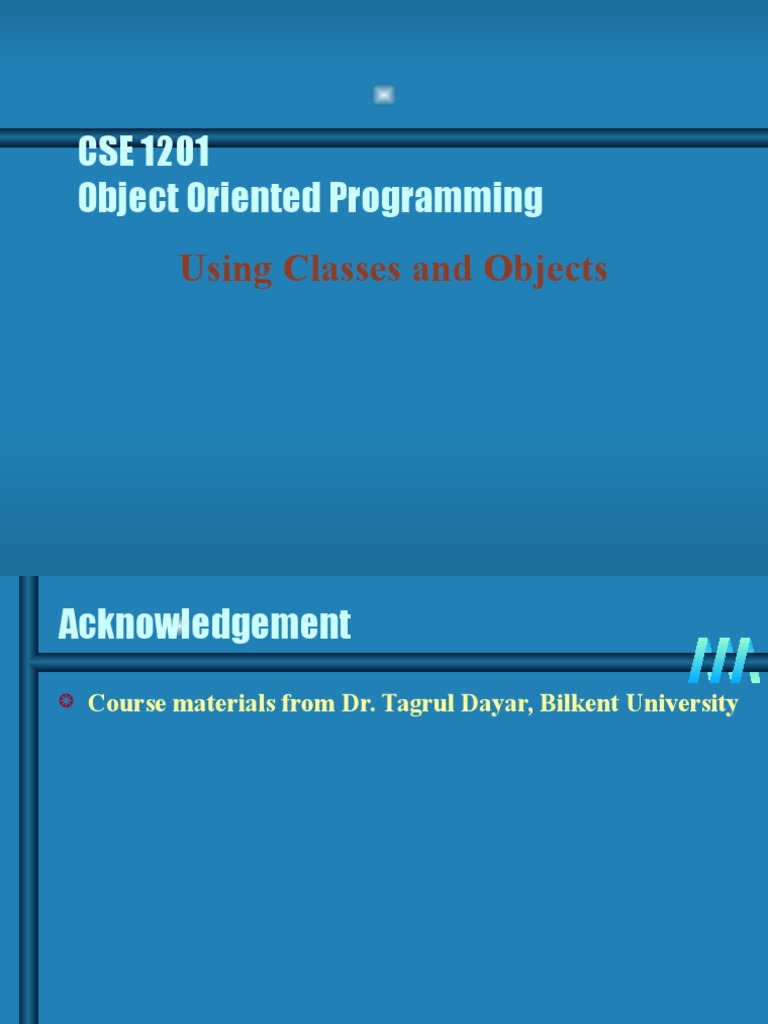 Cse 1201 Object Oriented Programming Using Classes And Objects Pdf Object Oriented