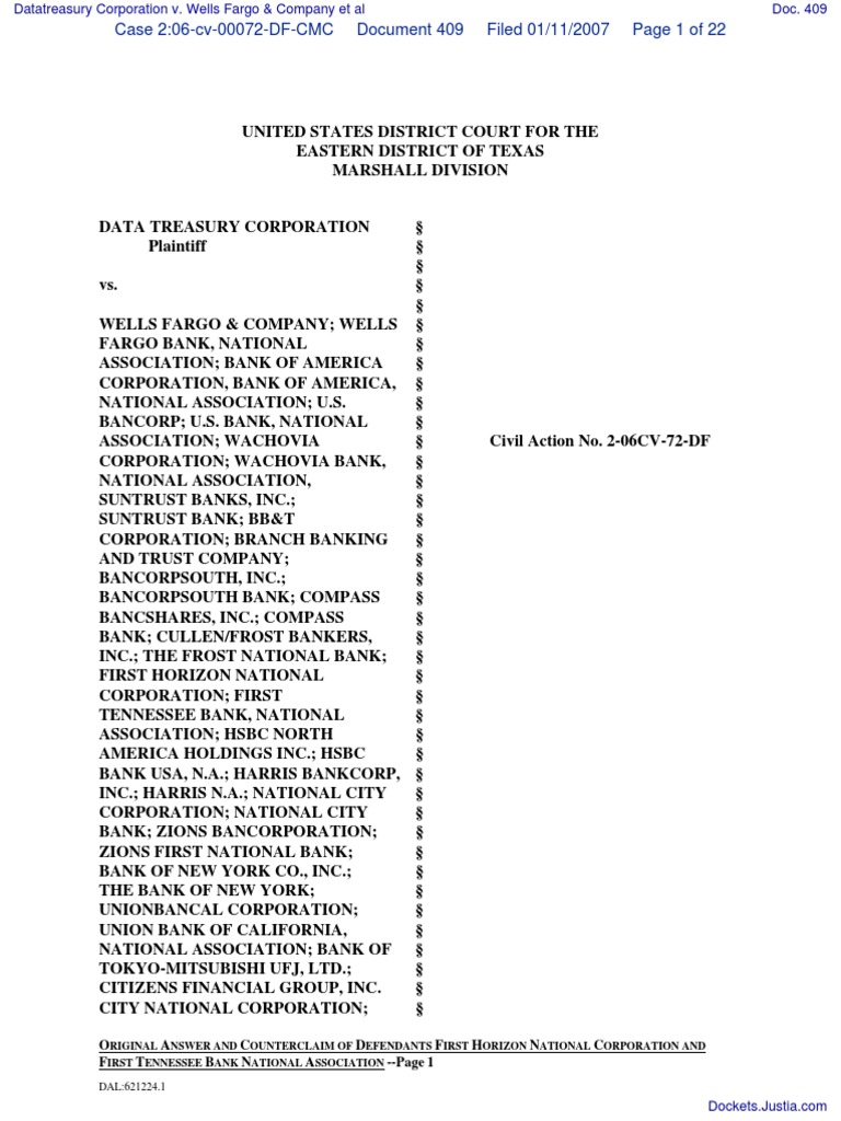 Datatreasury Corporation v. Wells Fargo & Company Et Al - Document No. 409 | PDF | Declaratory ...