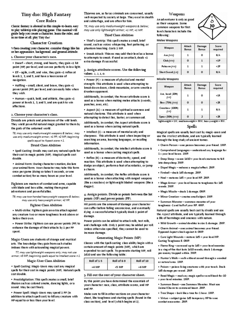 Tiny d10 Complete System | PDF | Role Playing Games | Gaming
