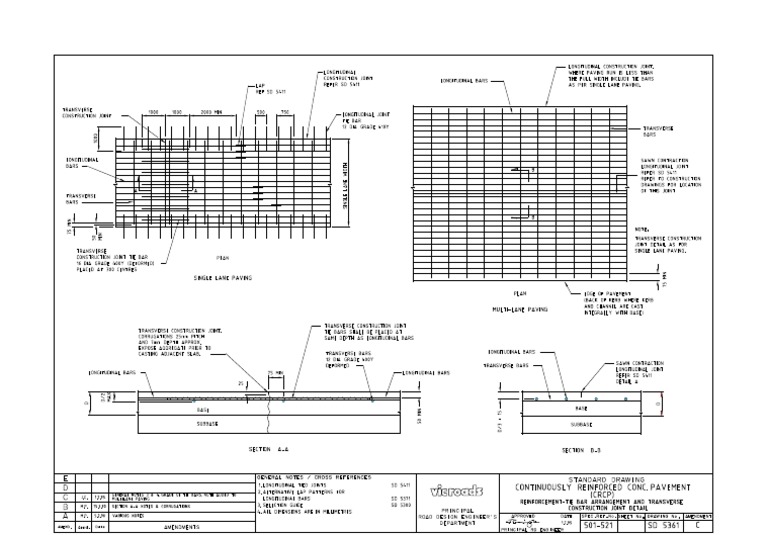 Standard Drawing 5361C Continuously Reinforced Concrete Pavement CRCP ...