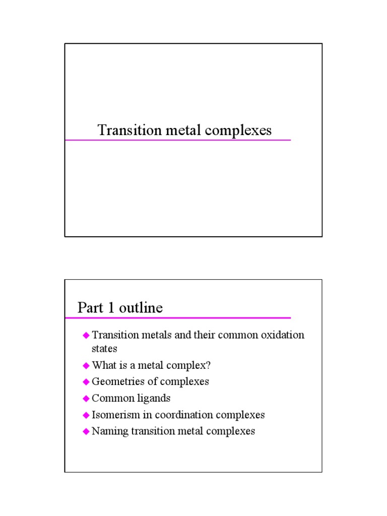 Introduction To Transition Metal Complexes | PDF | Coordination Complex ...