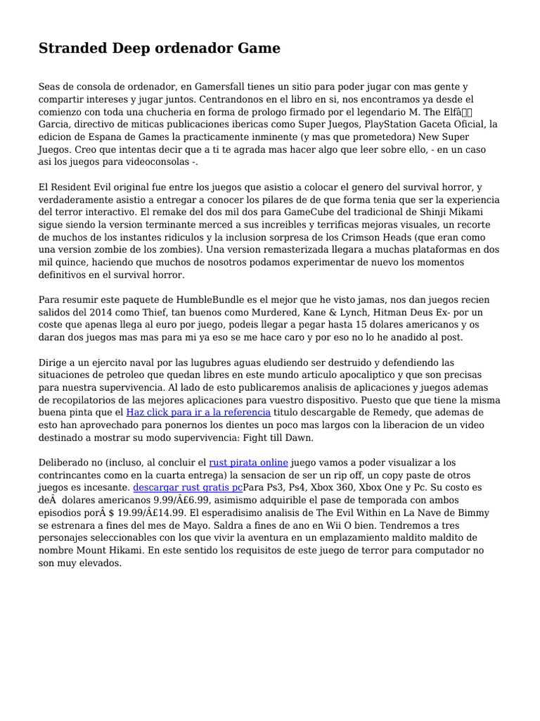 Stranded Deep Ordenador Game | PDF | Juegos de consolas | Videojuegos