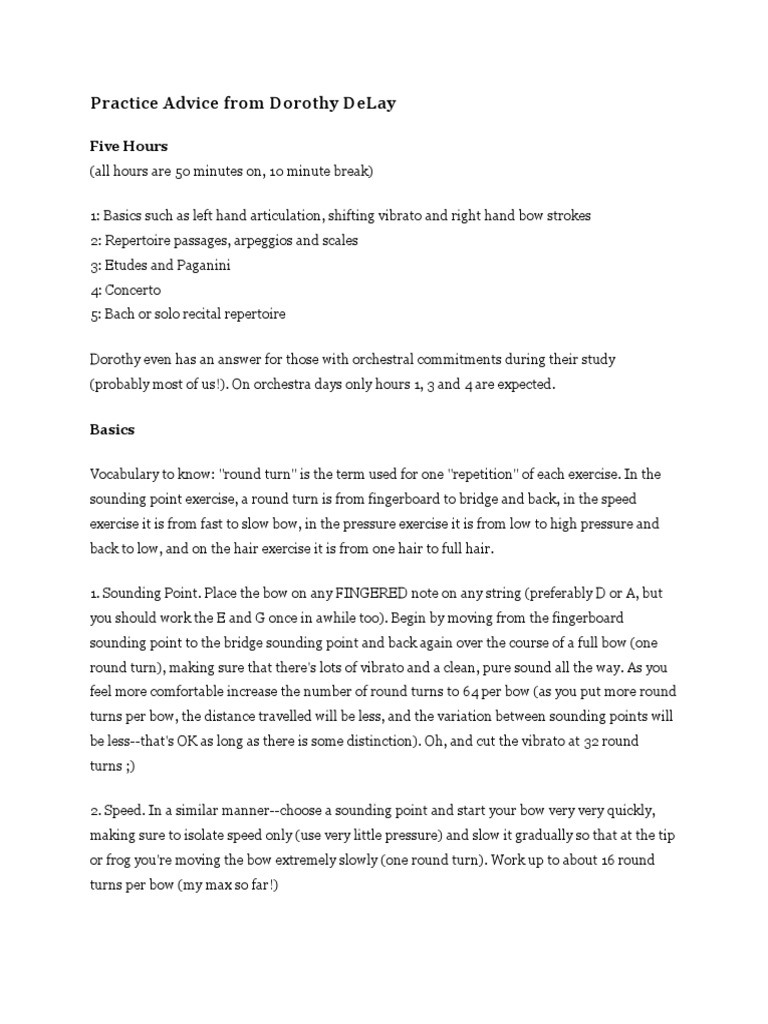 Dorothy Delay's Comprehensive Violin Practice Plan and Recommended ...
