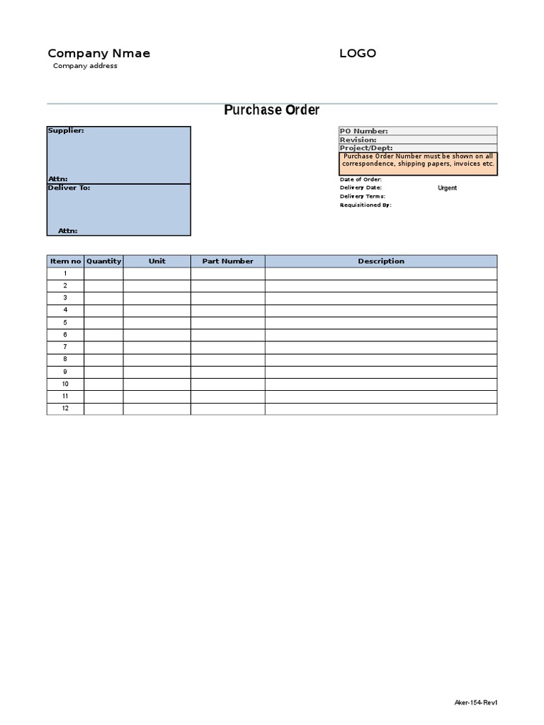 Internal Purchase Order Template | PDF