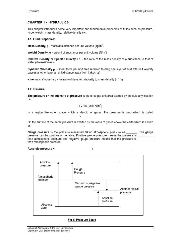 Chapter 1: Hydraulic Intro | PDF | Pressure Measurement | Pressure