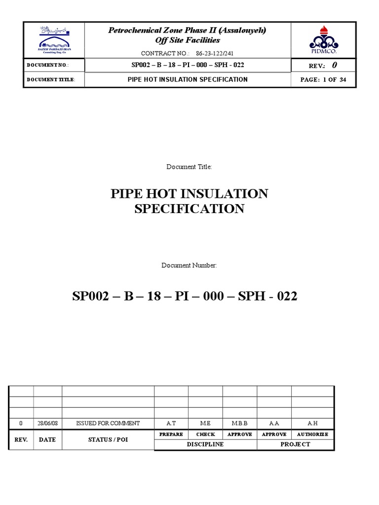 Pipe Hot Insulation Specification | PDF | Thermal Insulation | Pipe ...