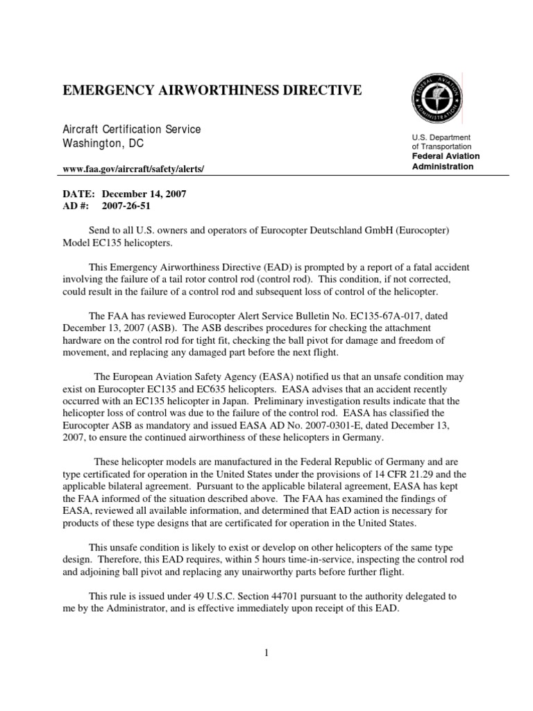 Emergency Airworthiness Directive | Download Free PDF | Federal ...