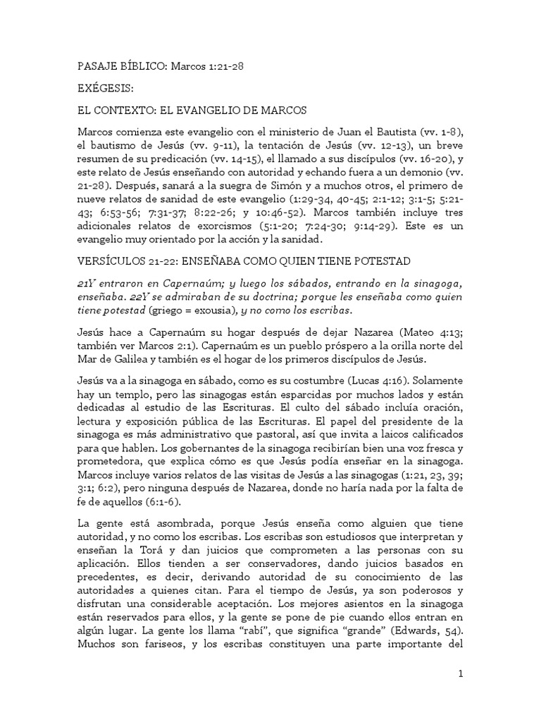 Jesús enseña con autoridad en Capernaúm | PDF | Espíritu | Demonios