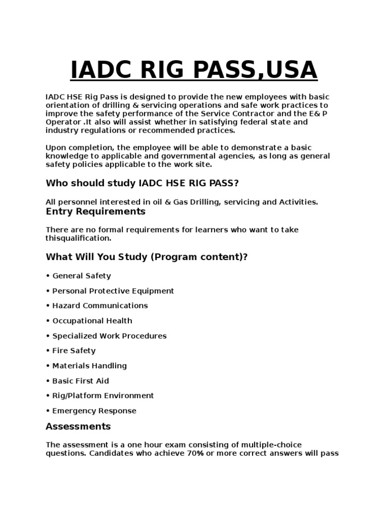IADC Rig Pass Information | PDF